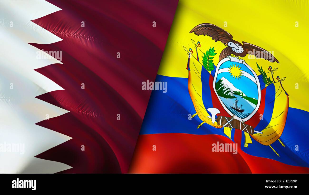 Qatar and Ecuador flags. 3D Waving flag design. Ecuador Qatar flag ...