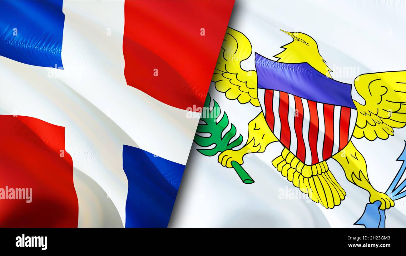 Dominicana and U.S. Virgin islands flags. 3D Waving flag design. U.S ...