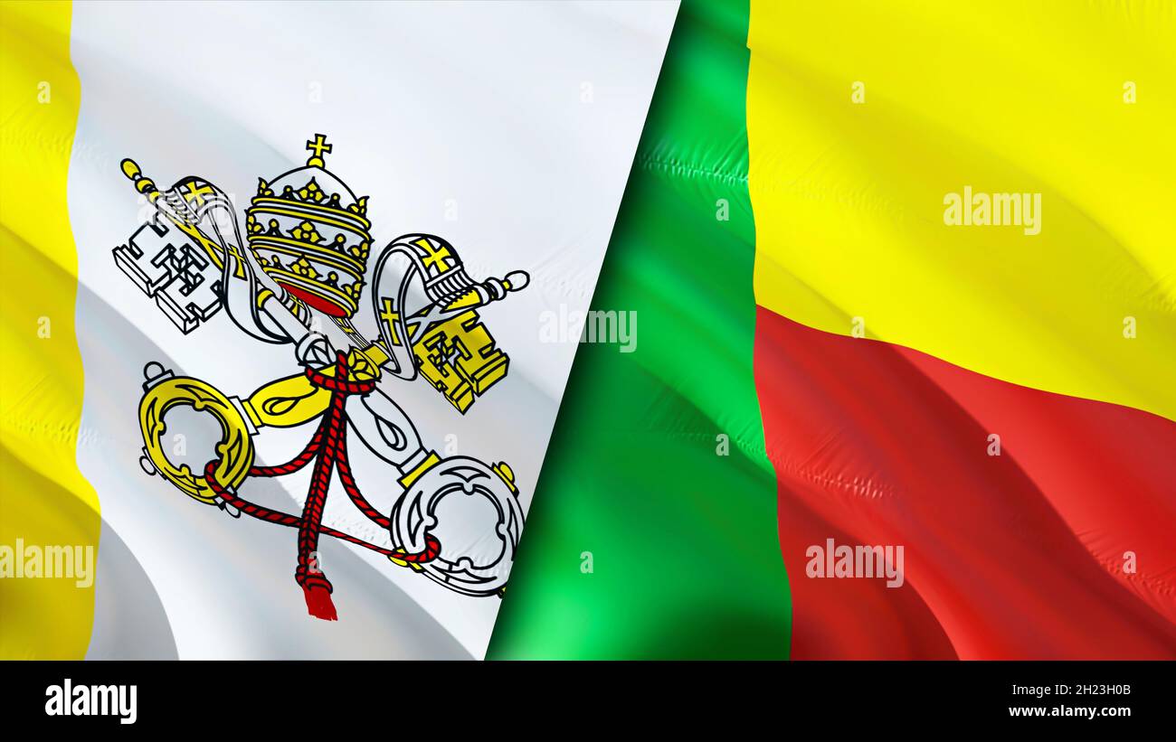 Vatican and Benin flags. 3D Waving flag design. Benin Vatican flag ...