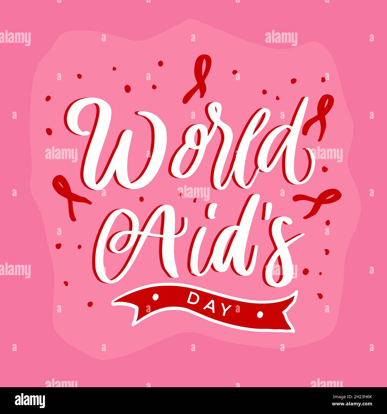 world aids day hand lettering with bow ribbon hand drawn Stock Vector ...