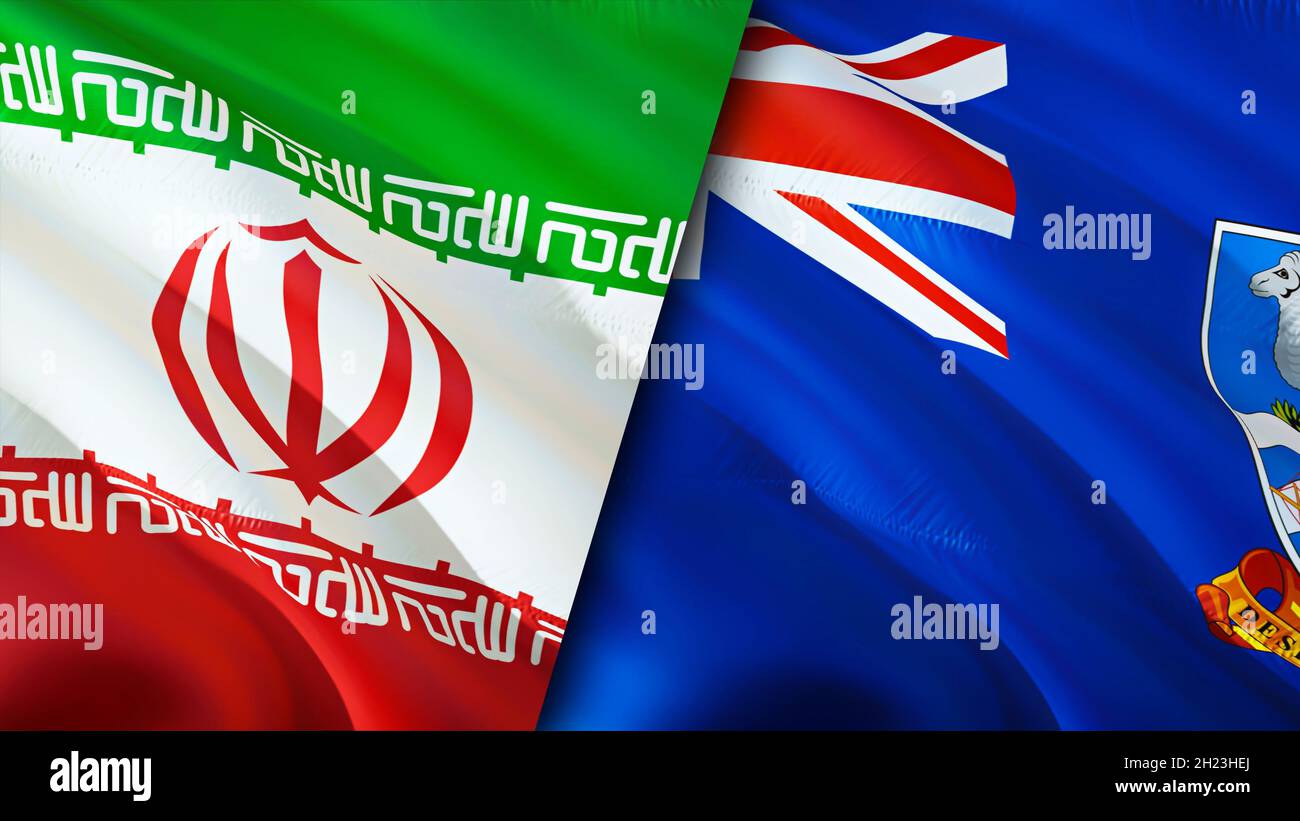 Iran and Falkland Islands flags. 3D Waving flag design. Falkland ...