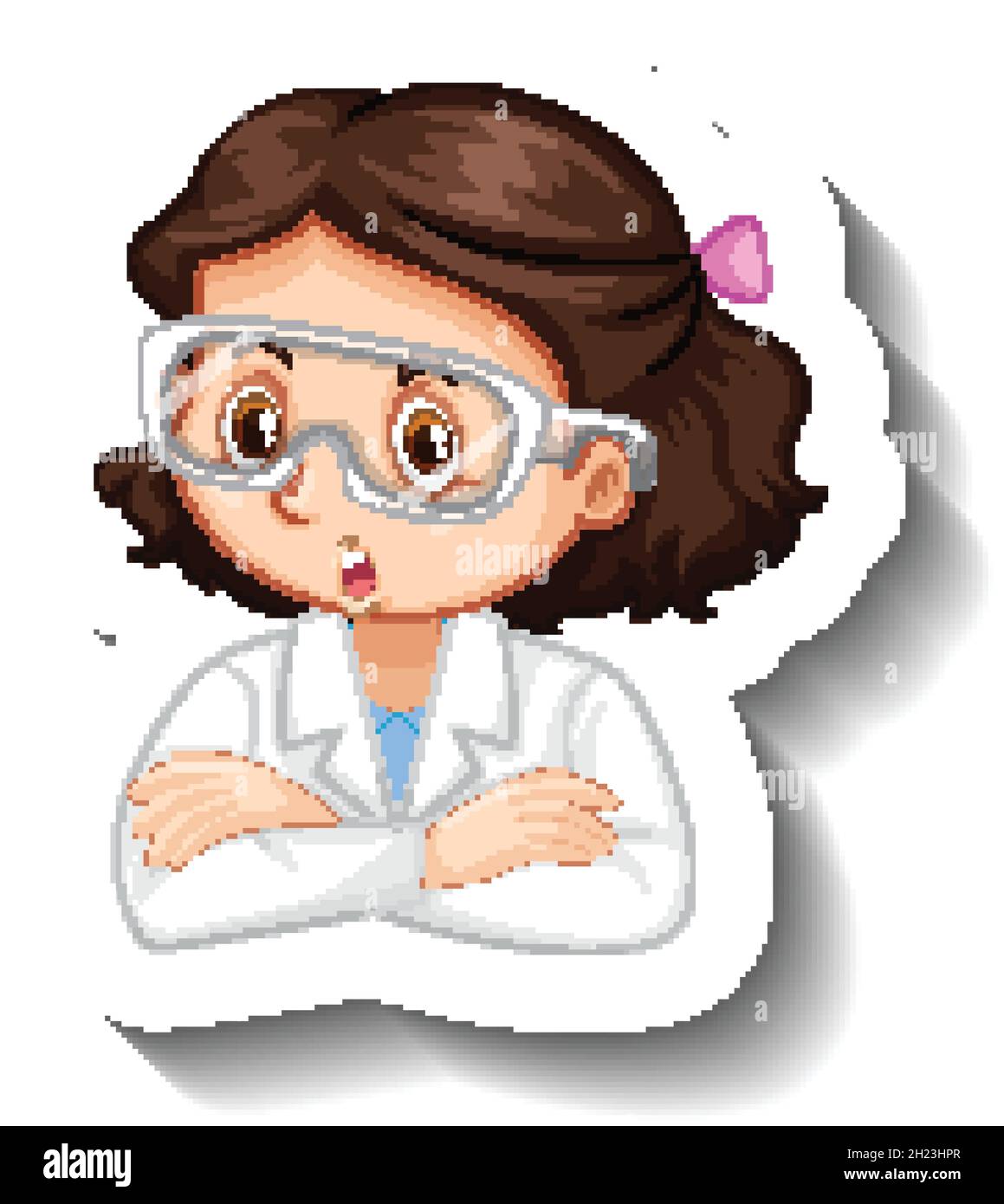 Portrait of a girl in science gown cartoon character sticker ...