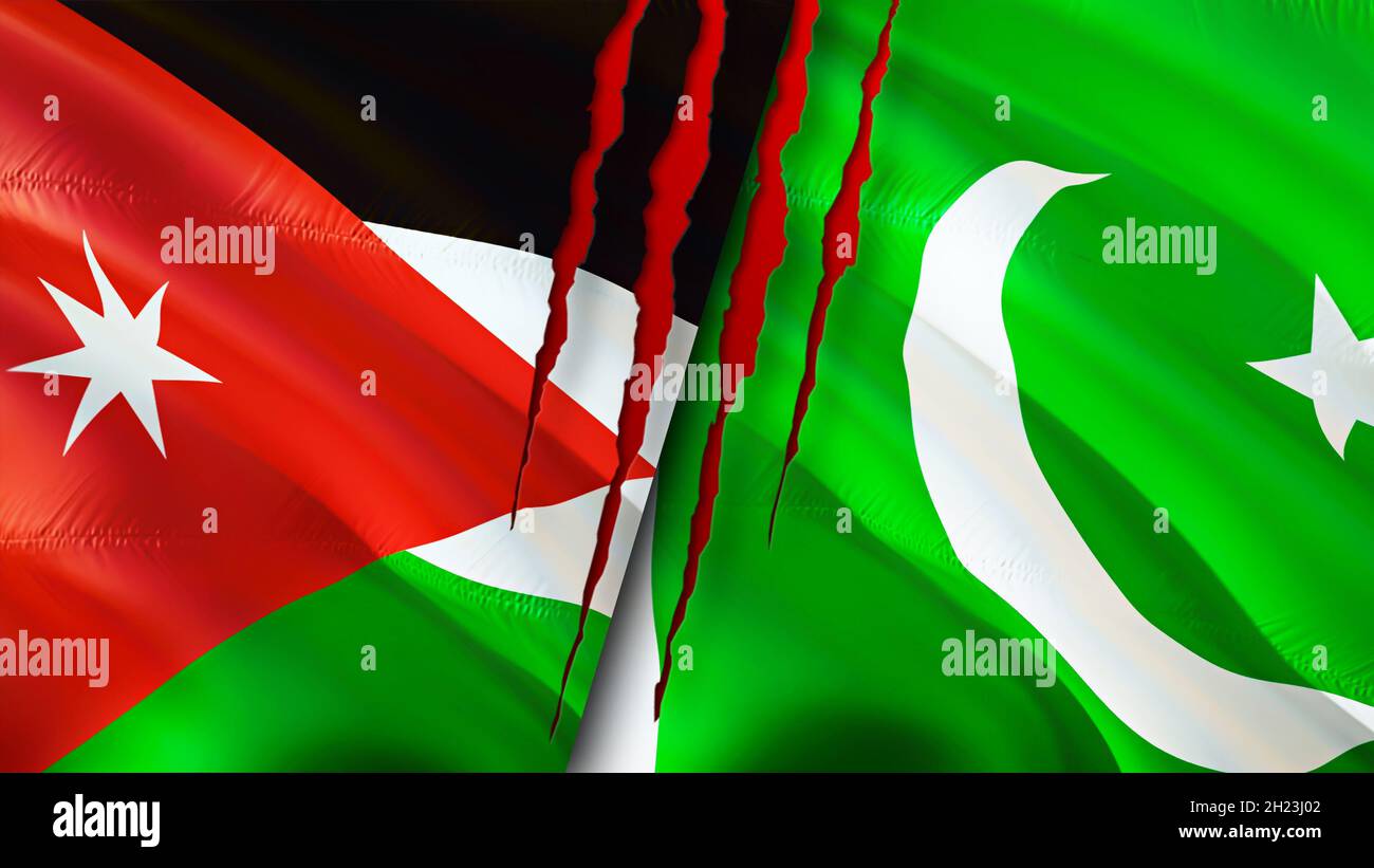 Jordan and Pakistan flags with scar concept. Waving flag,3D rendering ...