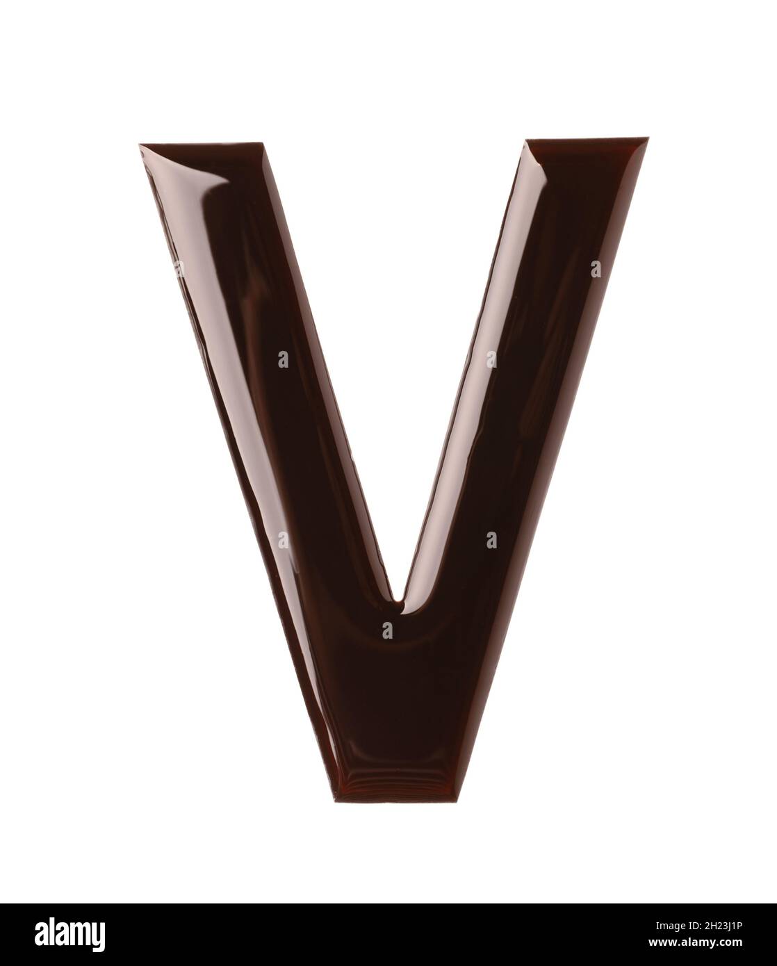 Chocolate letter V on white background, top view Stock Photo - Alamy