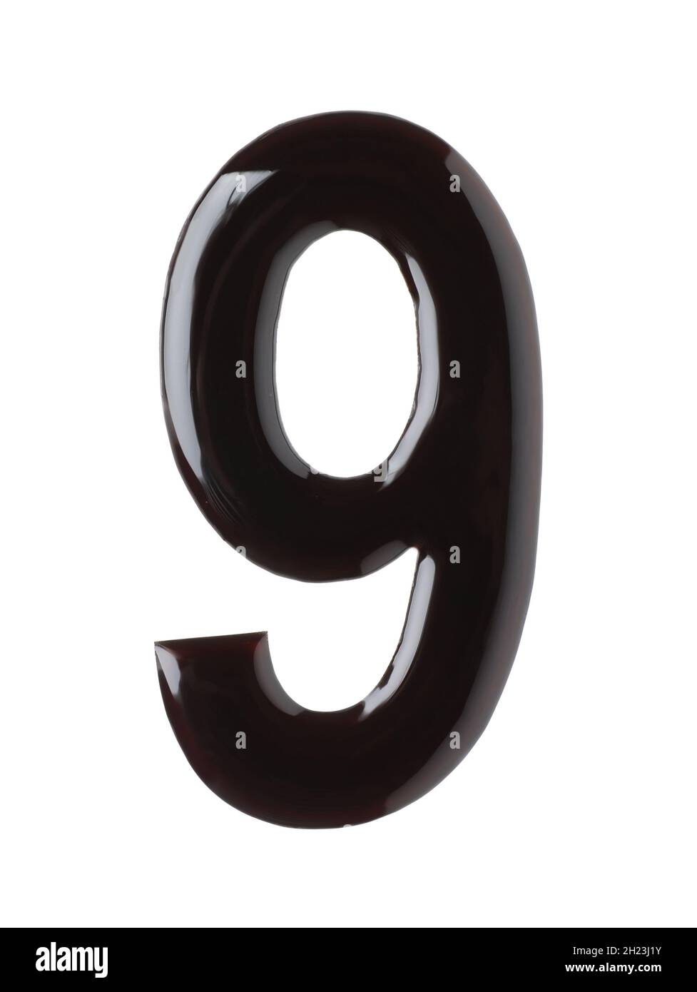 Chocolate number 9 on white background, top view Stock Photo - Alamy