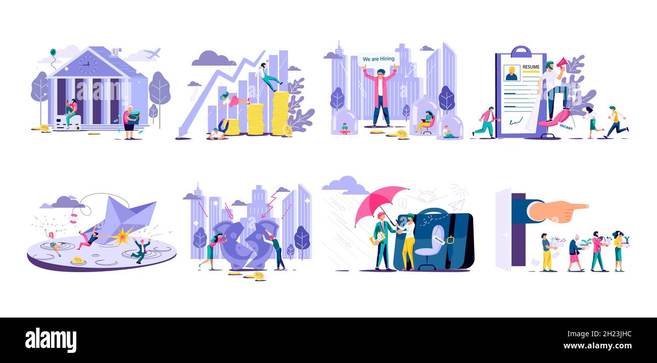 Set of Concept of survive company and business. Economic crisis ...