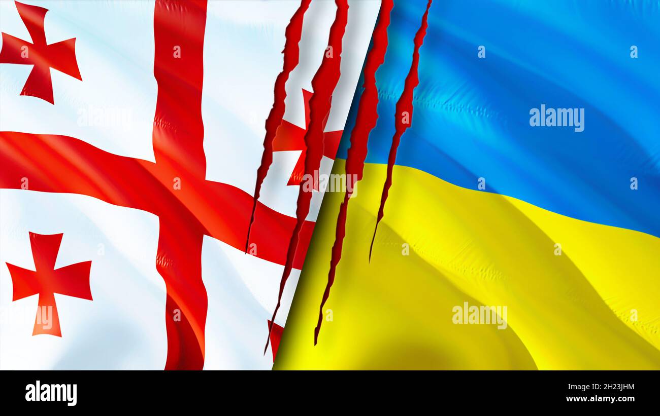 Georgia and Ukraine flags with scar concept. Waving flag,3D rendering ...