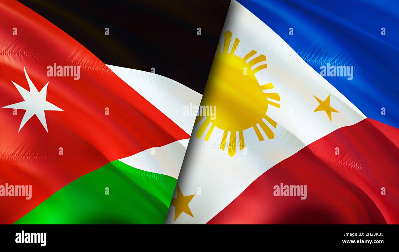 Jordan and Philippines flags. 3D Waving flag design. Philippines Jordan ...
