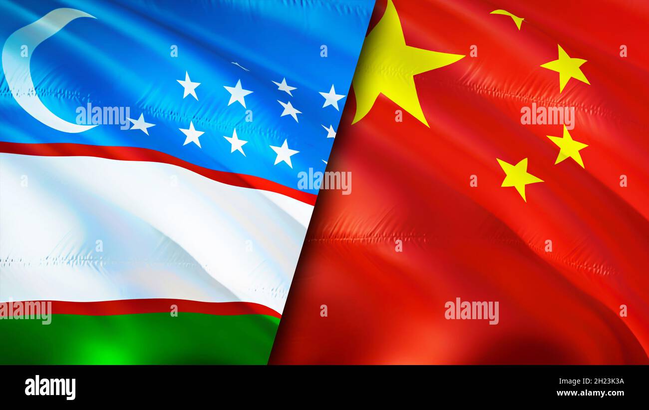 Uzbekistan and China flags. 3D Waving flag design. Uzbekistan China ...