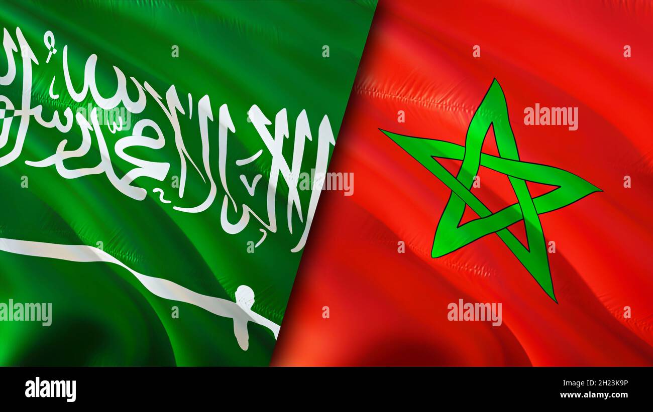 Saudi Arabia and Morocco flags. 3D Waving flag design. Morocco Saudi ...