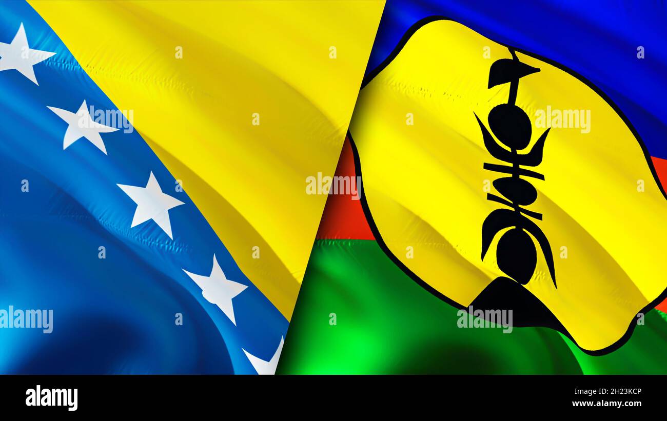 Bosnia and New Caledonia flags. 3D Waving flag design. New Caledonia ...
