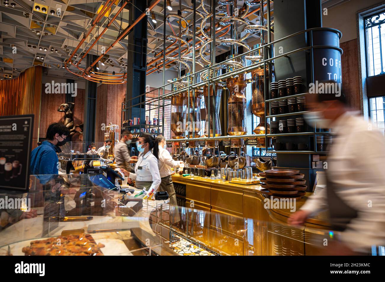 Interior view of the Starbucks Reserve Roastery store in Milan, inside ...