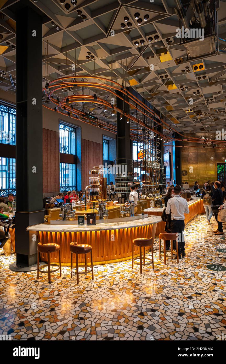 Interior view of the Starbucks Reserve Roastery store in Milan, inside ...