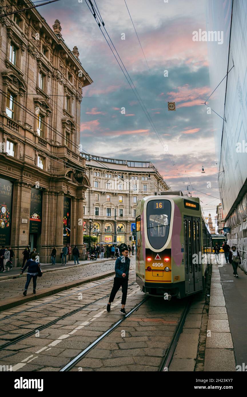 Famous vintage Tram in the center of Milan, Italy Stock Photo - Alamy