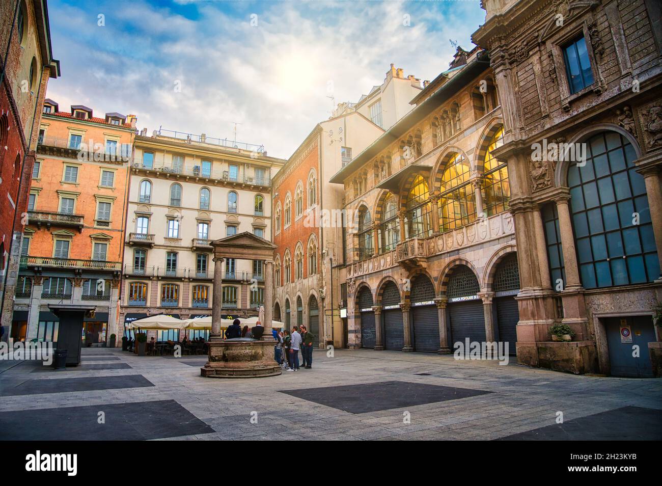 Merchants square. In Italian called piazza dei Mercanti, in Milan Stock ...