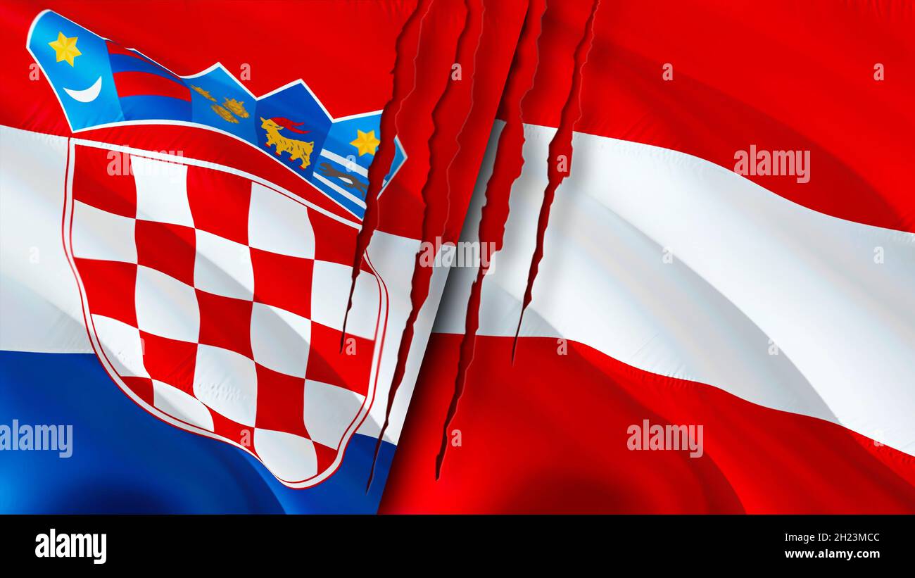 Croatia and Austria flags with scar concept. Waving flag,3D rendering ...