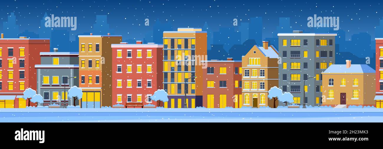 city building houses winter street cityscape Stock Vector Image & Art ...