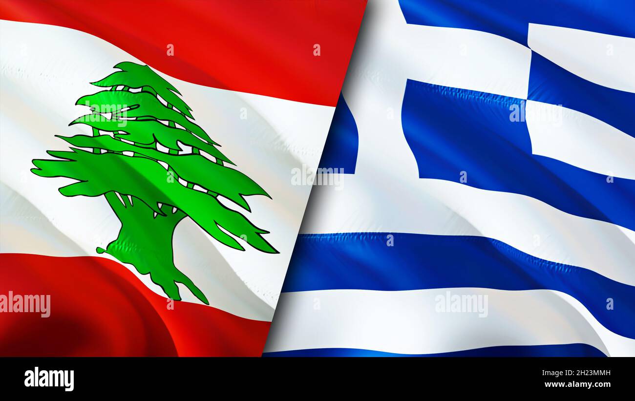 Lebanon and Greece flags. 3D Waving flag design. Lebanon Greece flag ...