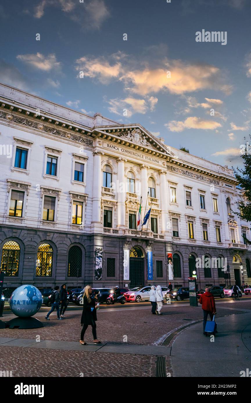 Palace of the Banca Commerciale Italiana in Milan, Italy. This ...