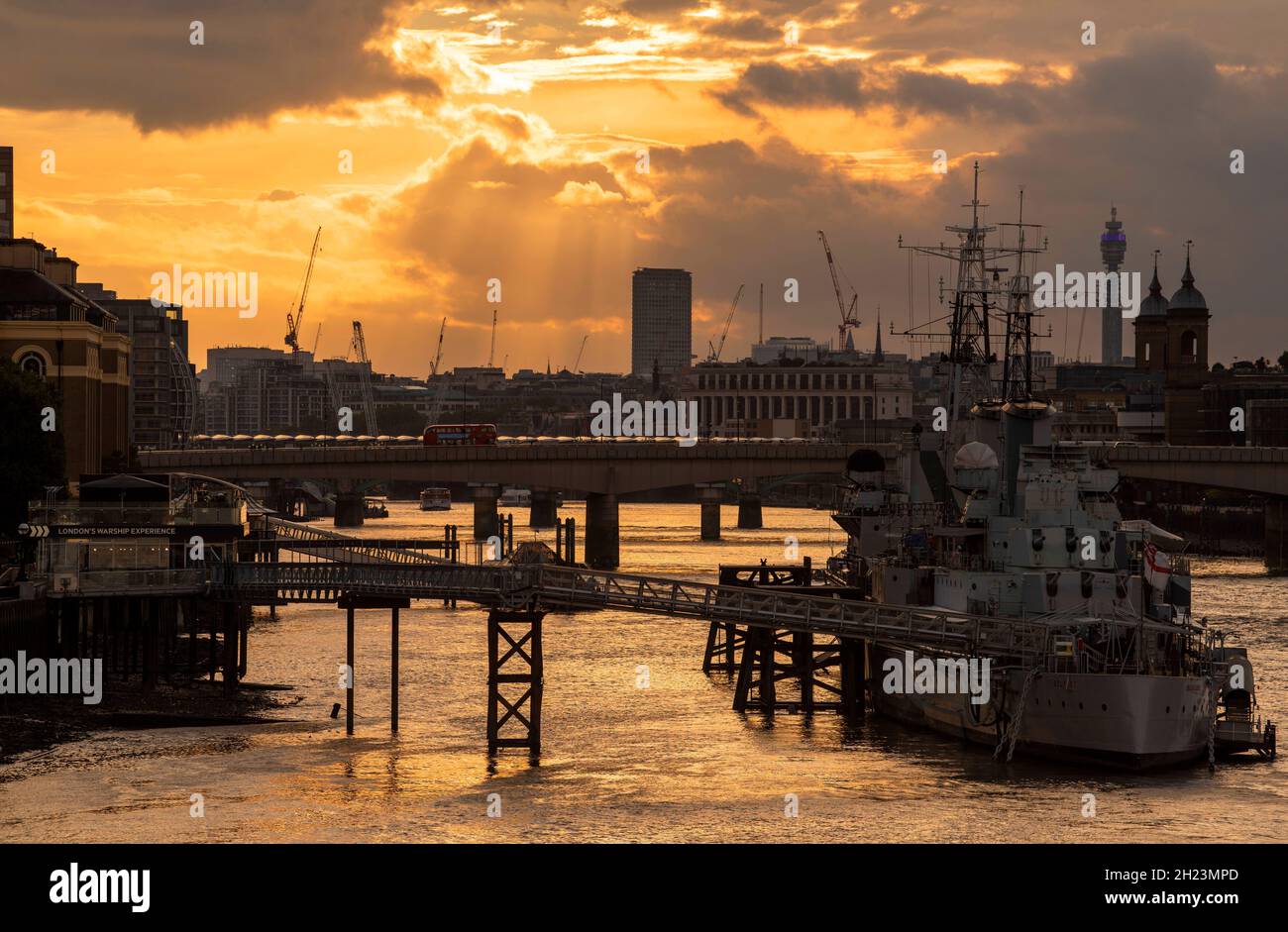 Sunset on the River Thames, captured from Tower Bridge, London England ...