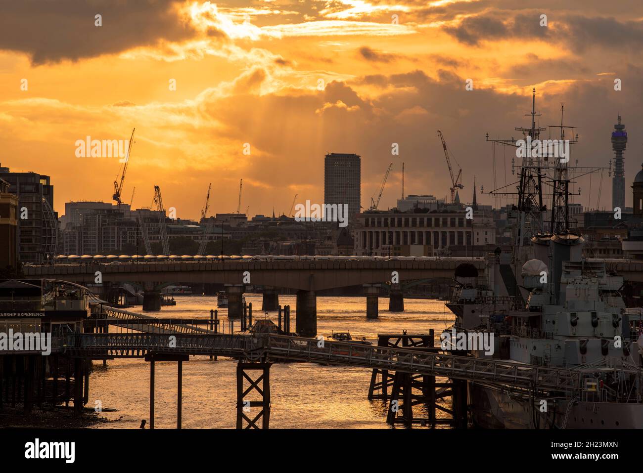 Sunset on the River Thames, captured from Tower Bridge, London England ...