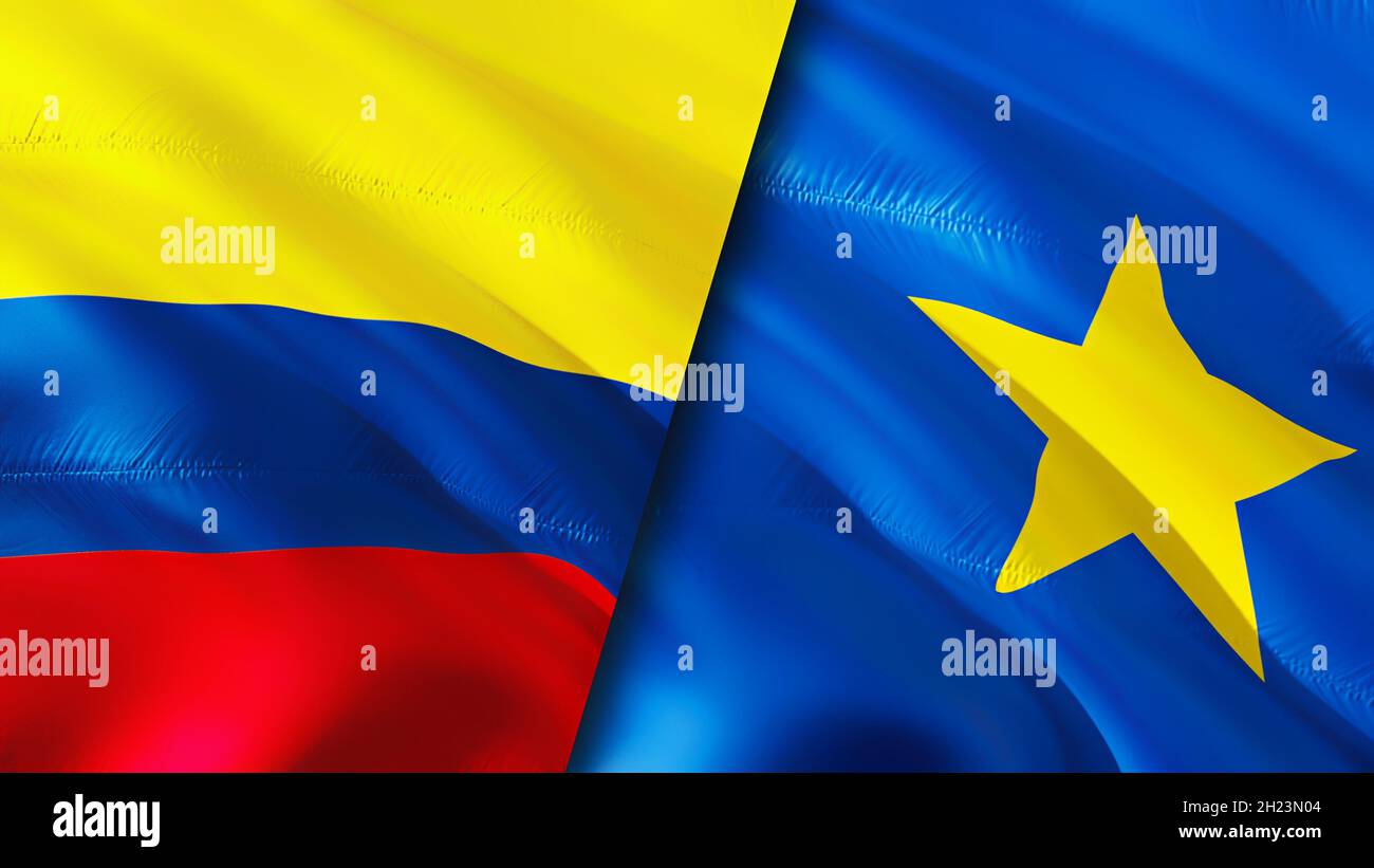 Colombia and DR Congo flags. 3D Waving flag design. Colombia DR Congo ...