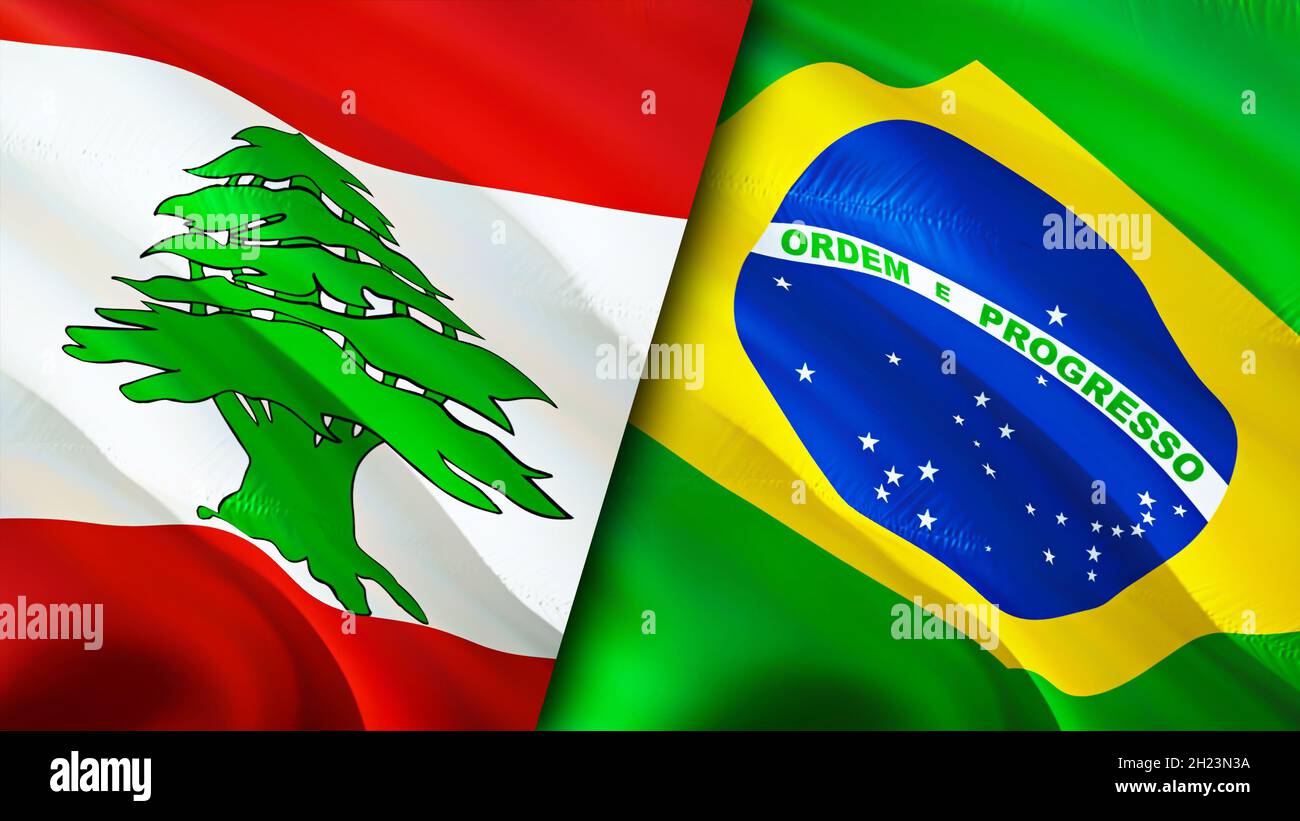 Lebanon and Brazil flags. 3D Waving flag design. Lebanon Brazil flag ...