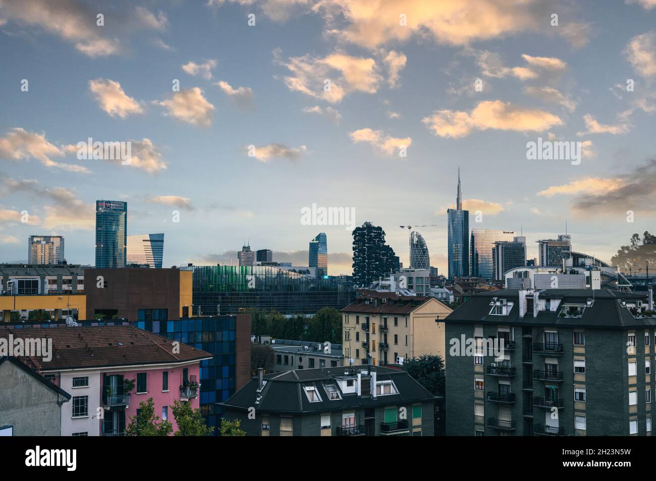 Milan skyline, Italy. Panoramic view of Milano city with Porta Nuovo ...