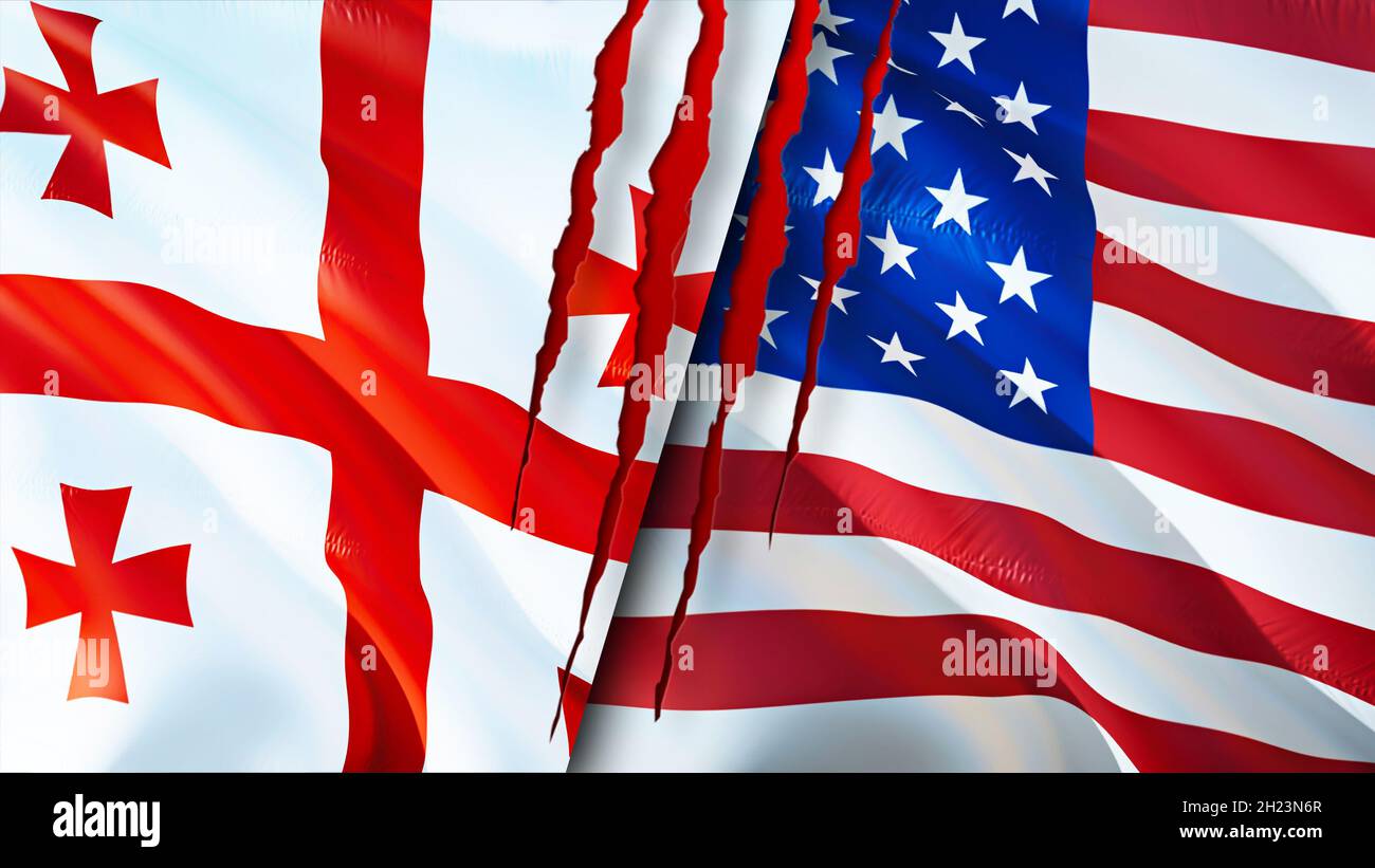 Georgia and USA flags with scar concept. Waving flag,3D rendering ...