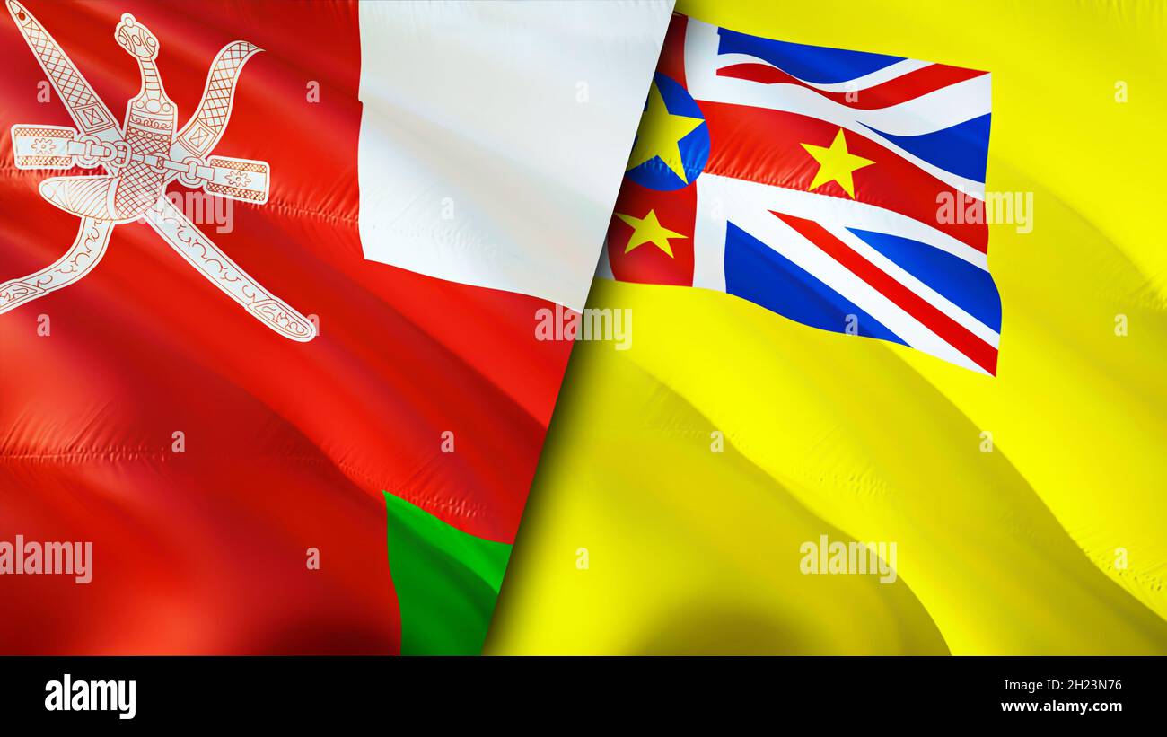 Oman and Niue flags. 3D Waving flag design. Niue Oman flag, picture ...