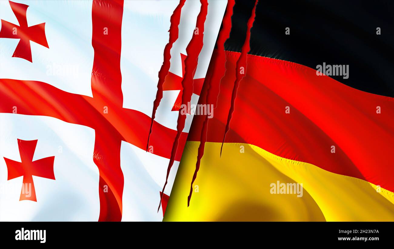 Georgia and Germany flags with scar concept. Waving flag,3D rendering ...