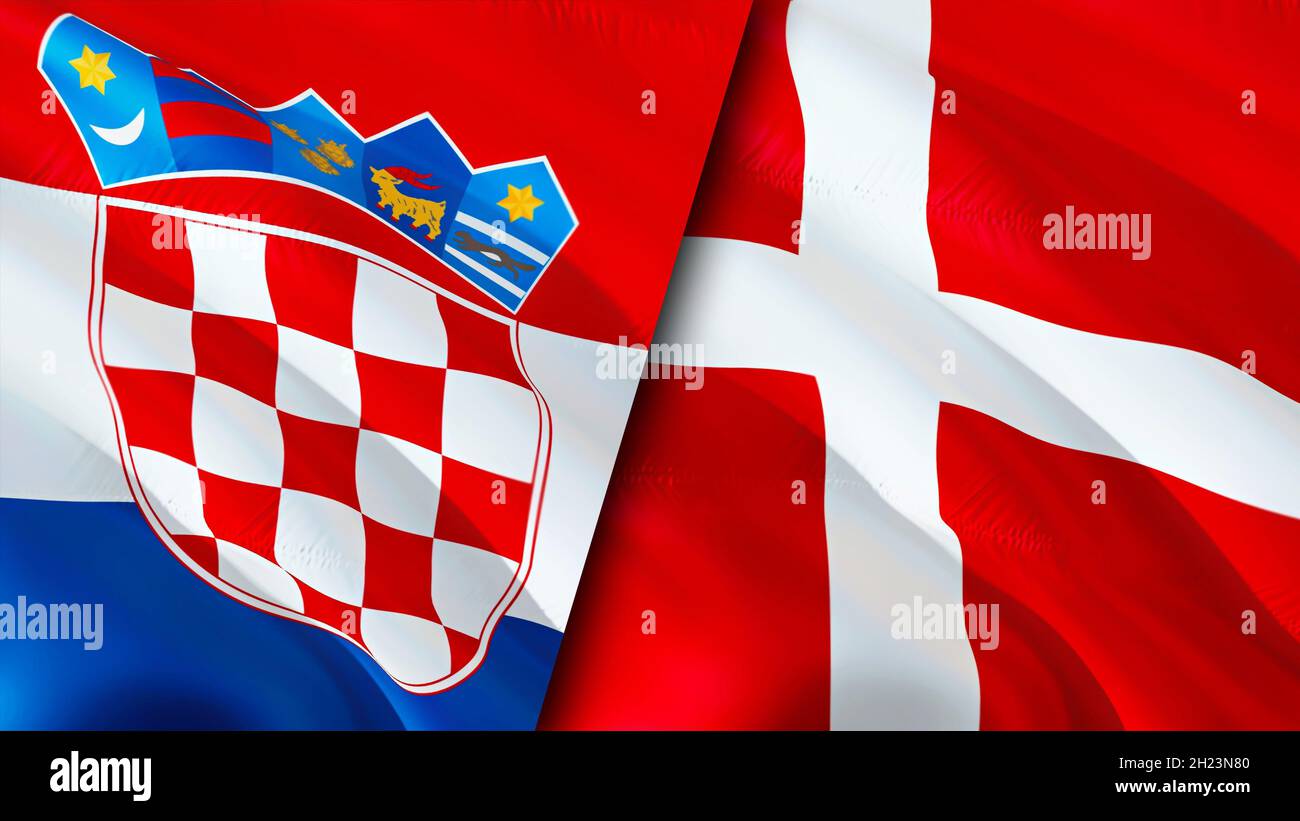 Croatia and Denmark flags. 3D Waving flag design. Denmark Croatia flag ...