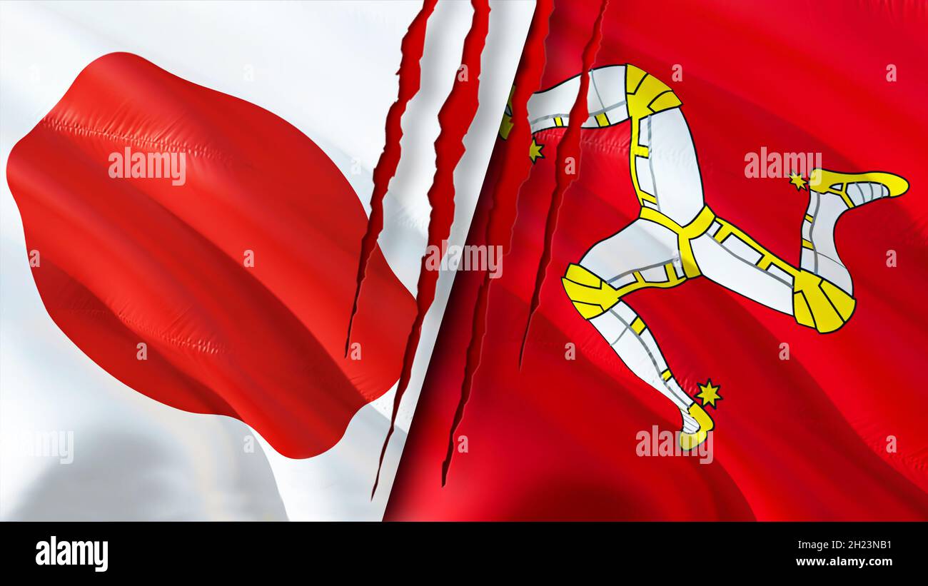 Japan and Isle of Man flags with scar concept. Waving flag,3D rendering ...