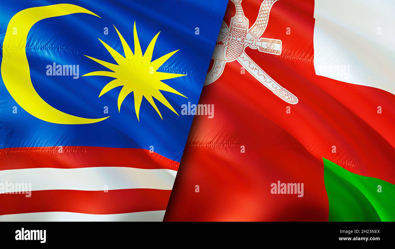 Malaysia and Oman flags. 3D Waving flag design. Malaysia Oman flag ...