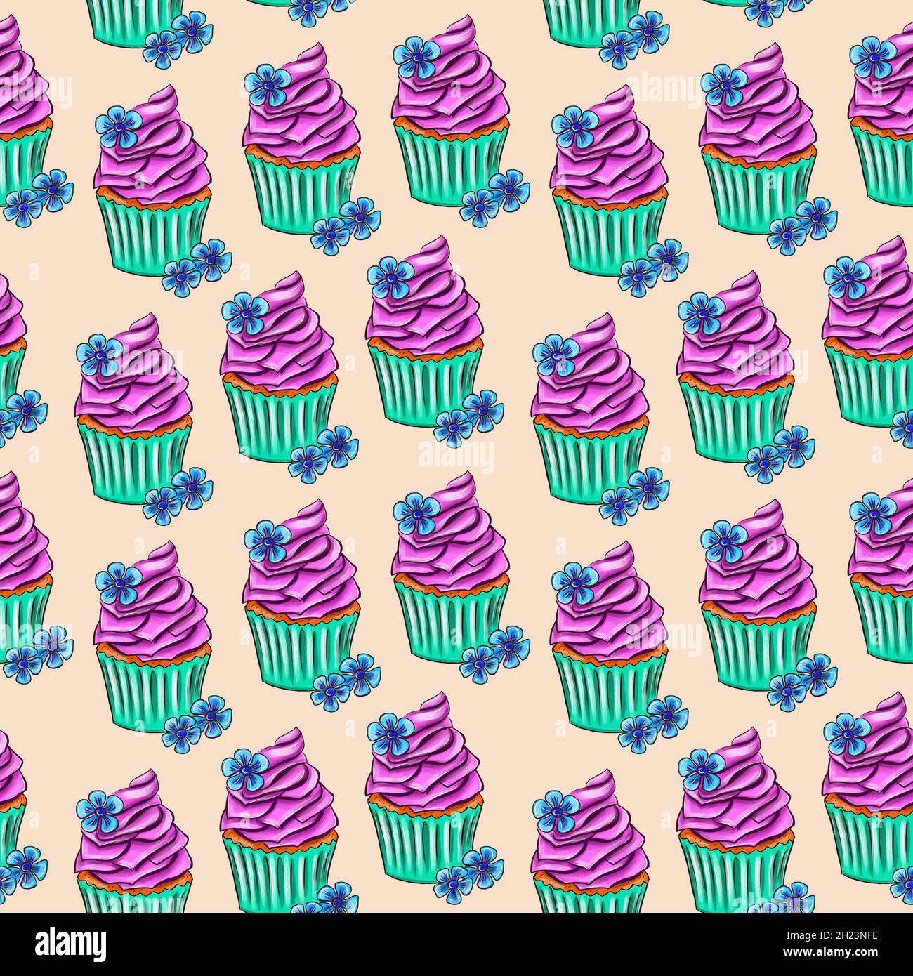 Illustration digital drawing sweet cake seamless pattern on background ...