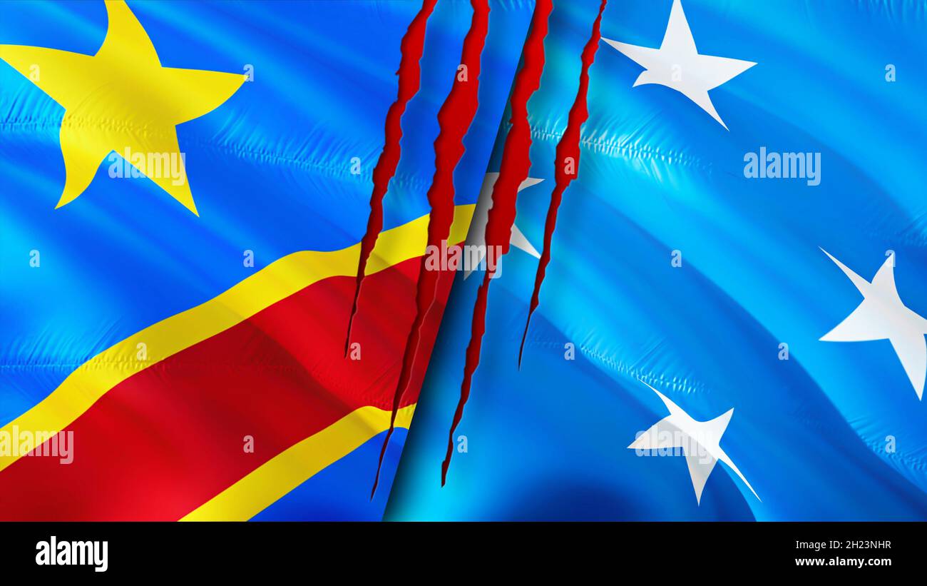 DR Congo and Micronesia flags with scar concept. Waving flag,3D ...