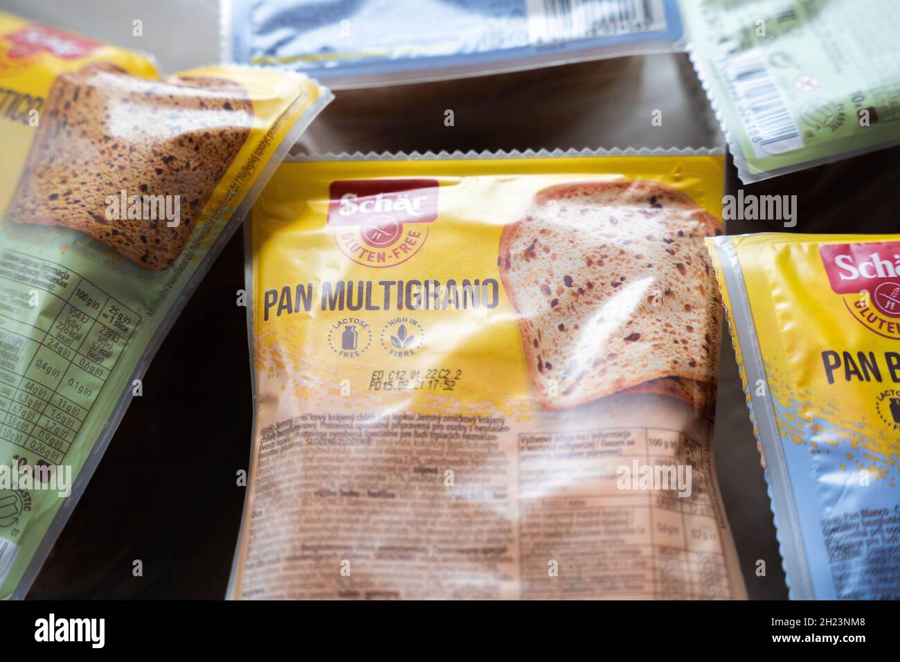 Packages of gluten-free bread, Schar products Stock Photo - Alamy