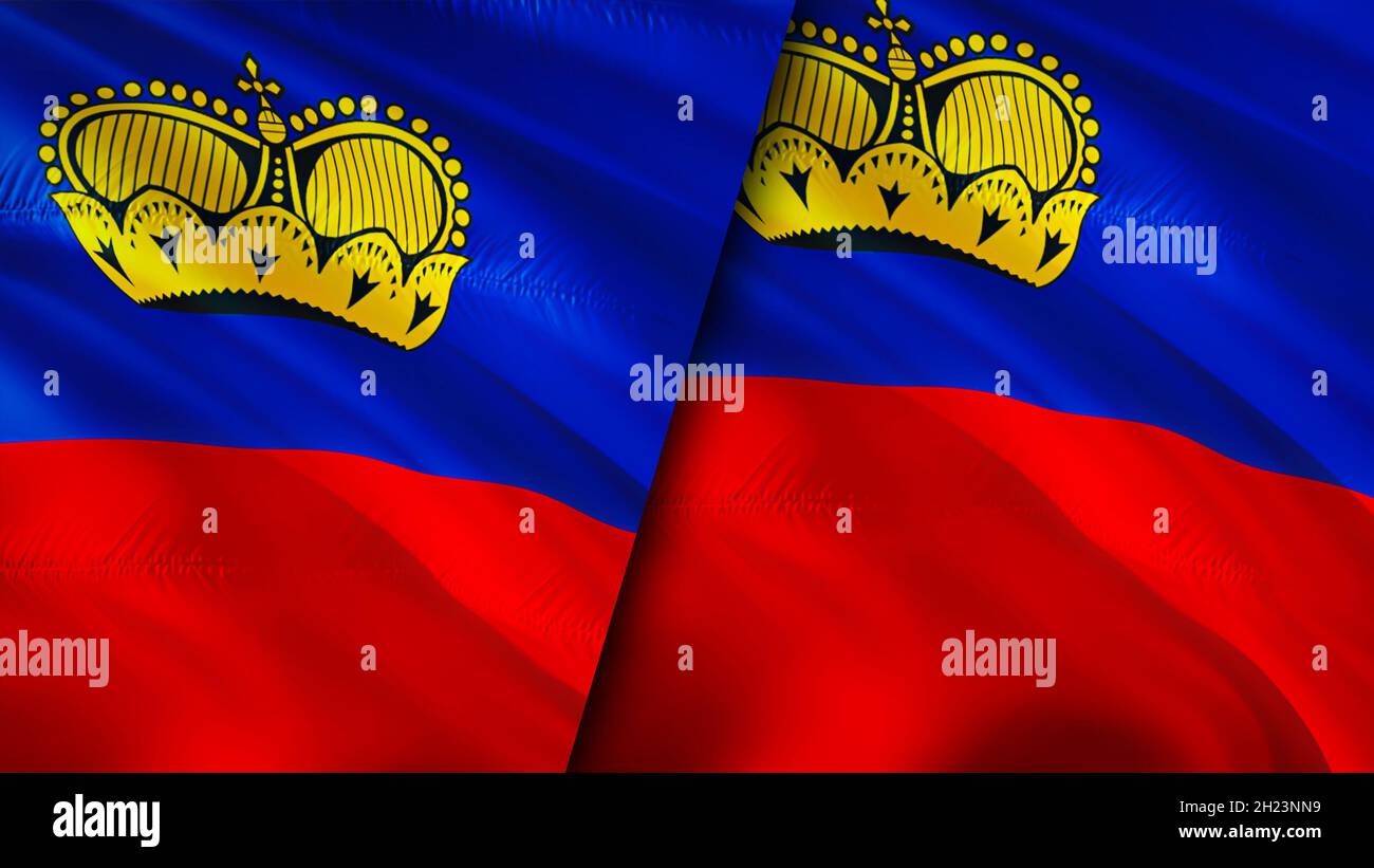 Liechtenstein and Liechtenstein flags. 3D Waving flag design ...