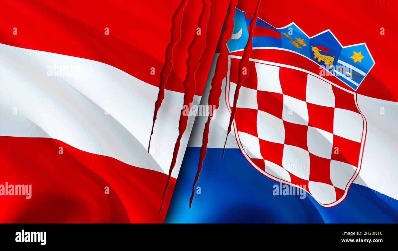 Austria and Croatia flags with scar concept. Waving flag,3D rendering ...