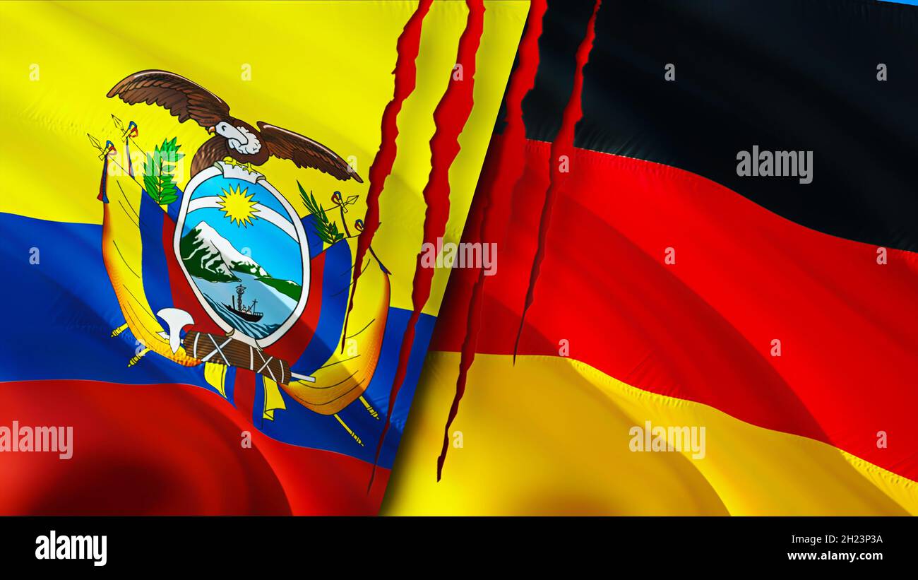 Ecuador and Germany flags with scar concept. Waving flag 3D rendering ...