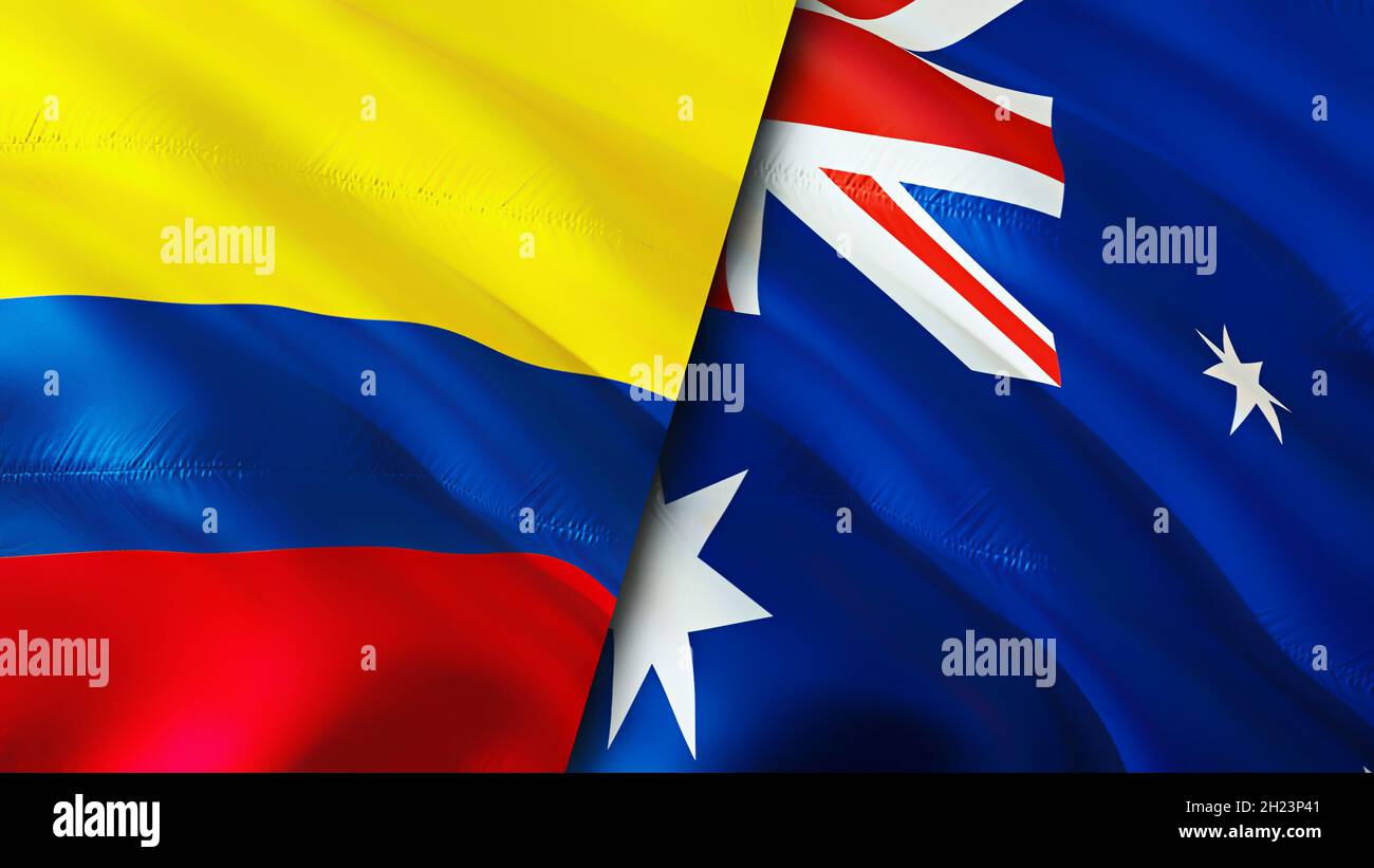 Colombia and Australia flags. 3D Waving flag design. Colombia Australia ...