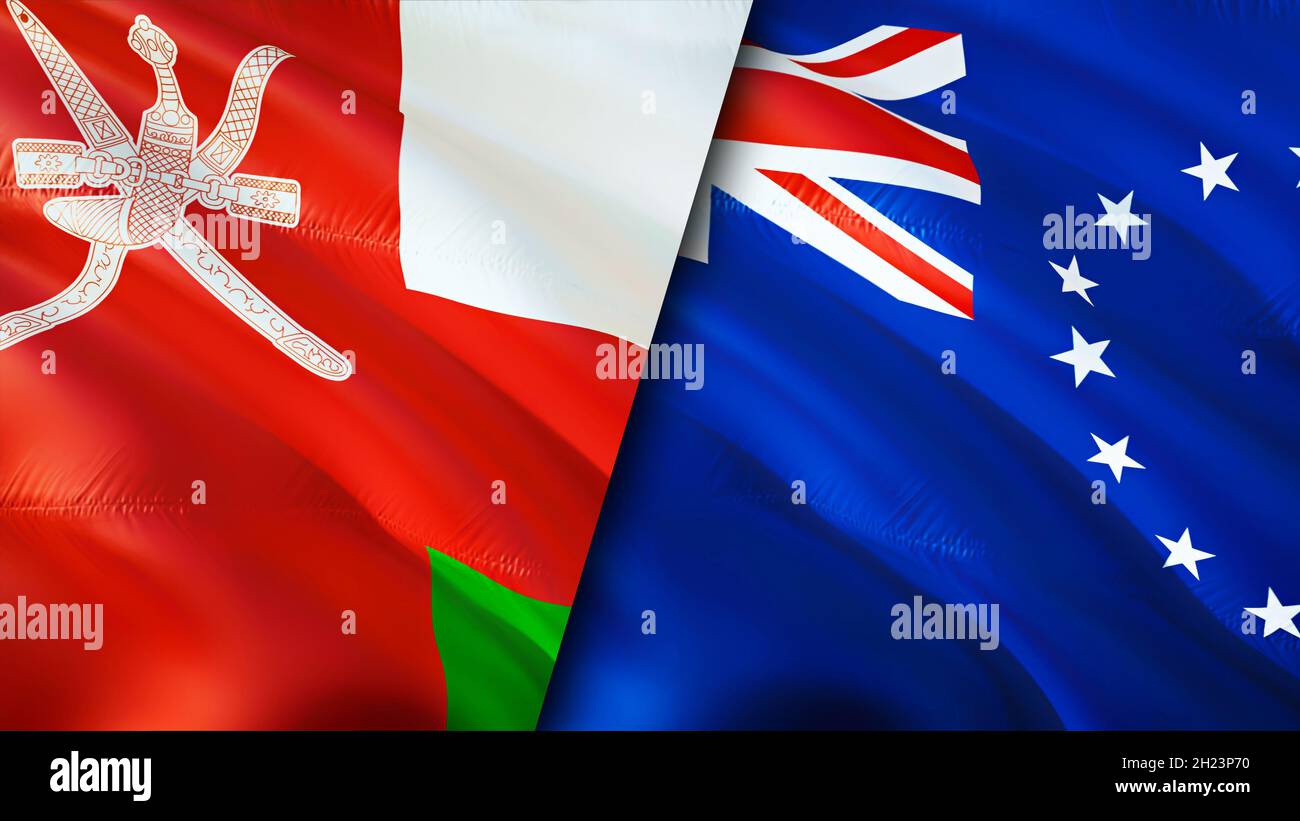 Oman and Cook Islands flags. 3D Waving flag design. Cook Islands Oman ...