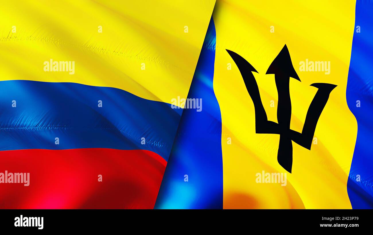 Colombia and Barbados flags. 3D Waving flag design. Colombia Barbados ...