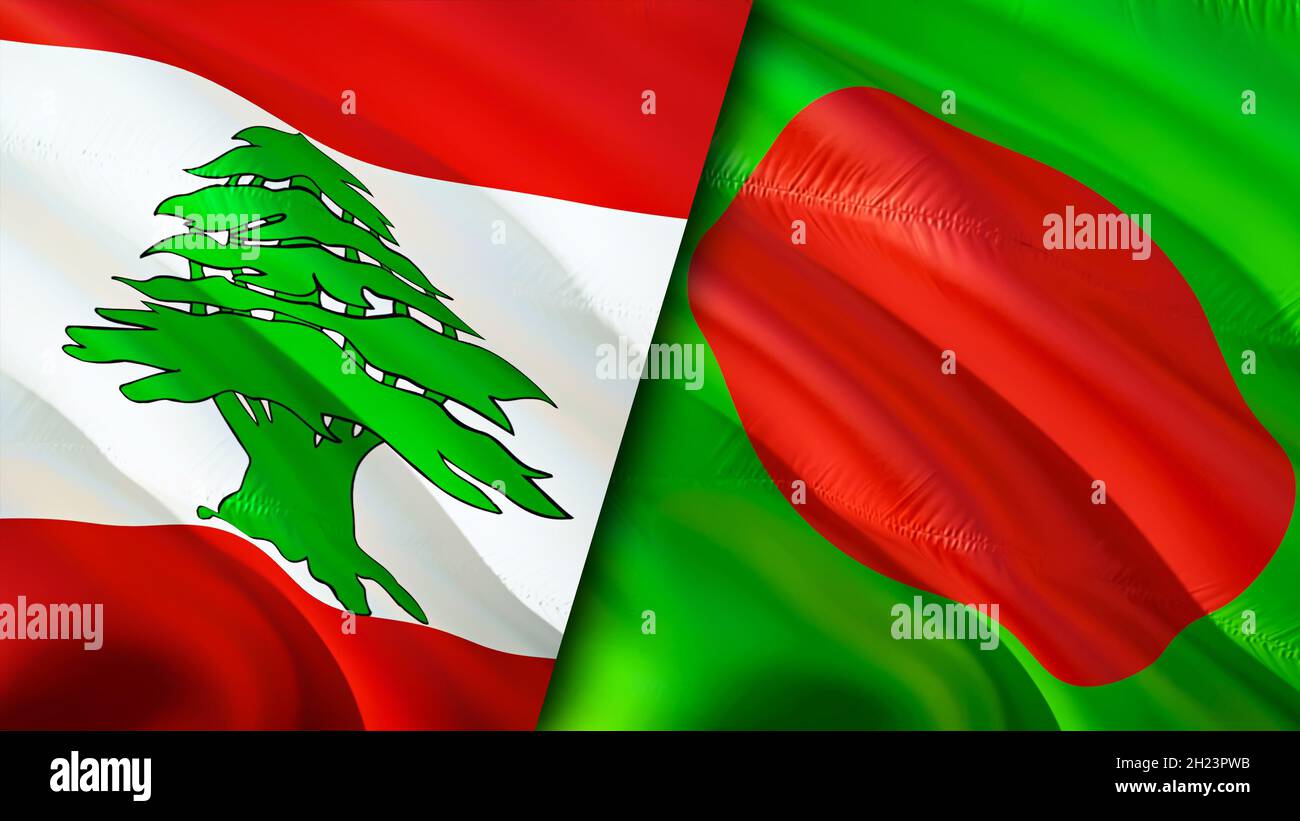 Lebanon and Bangladesh flags. 3D Waving flag design. Lebanon Bangladesh ...