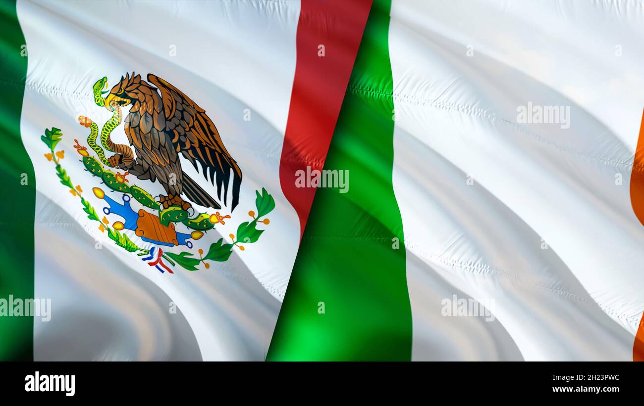 Mexico and Ireland flags. 3D Waving flag design. Mexico Ireland flag ...