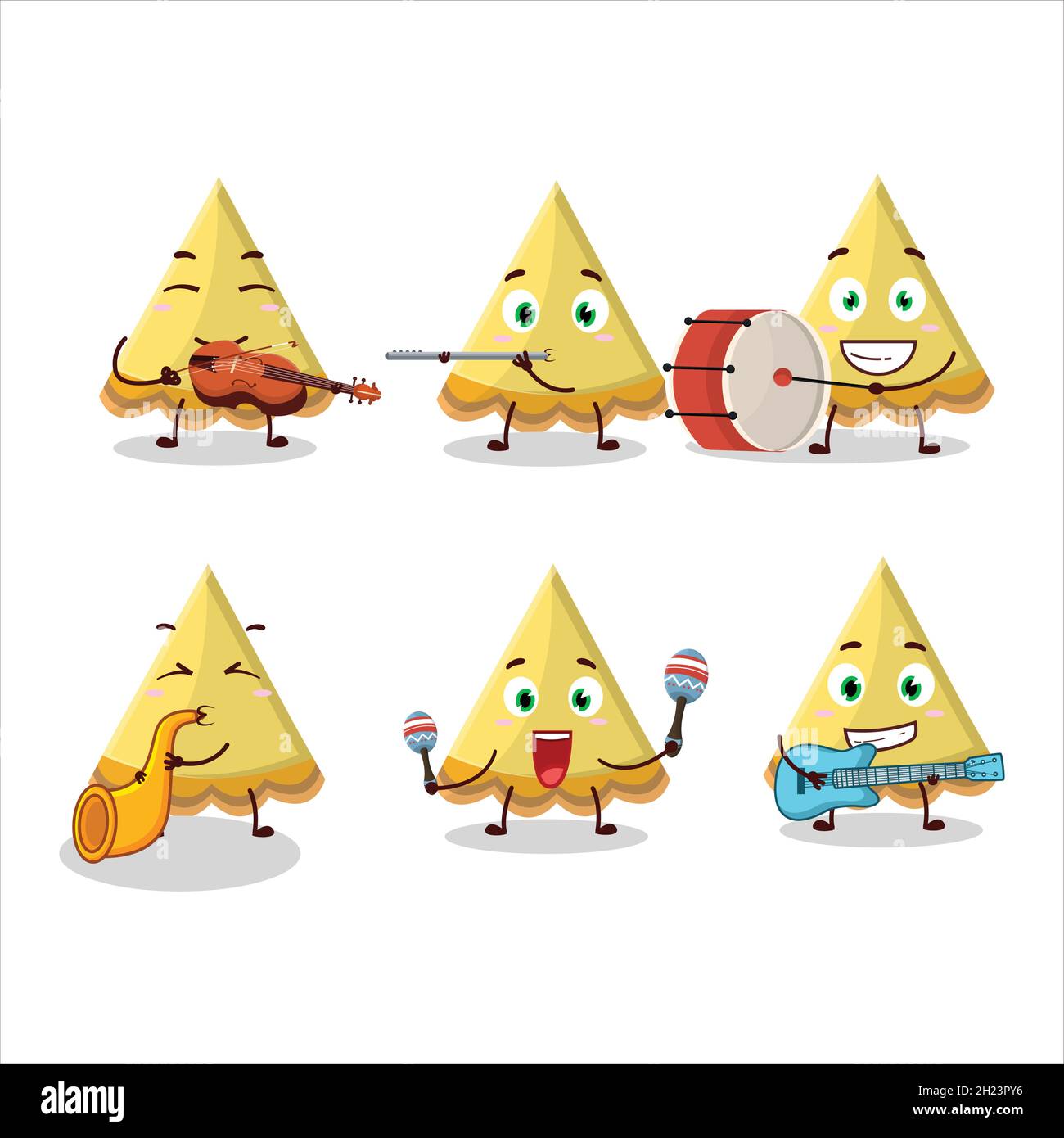 Cartoon character of slice of lemon tart playing some musical ...