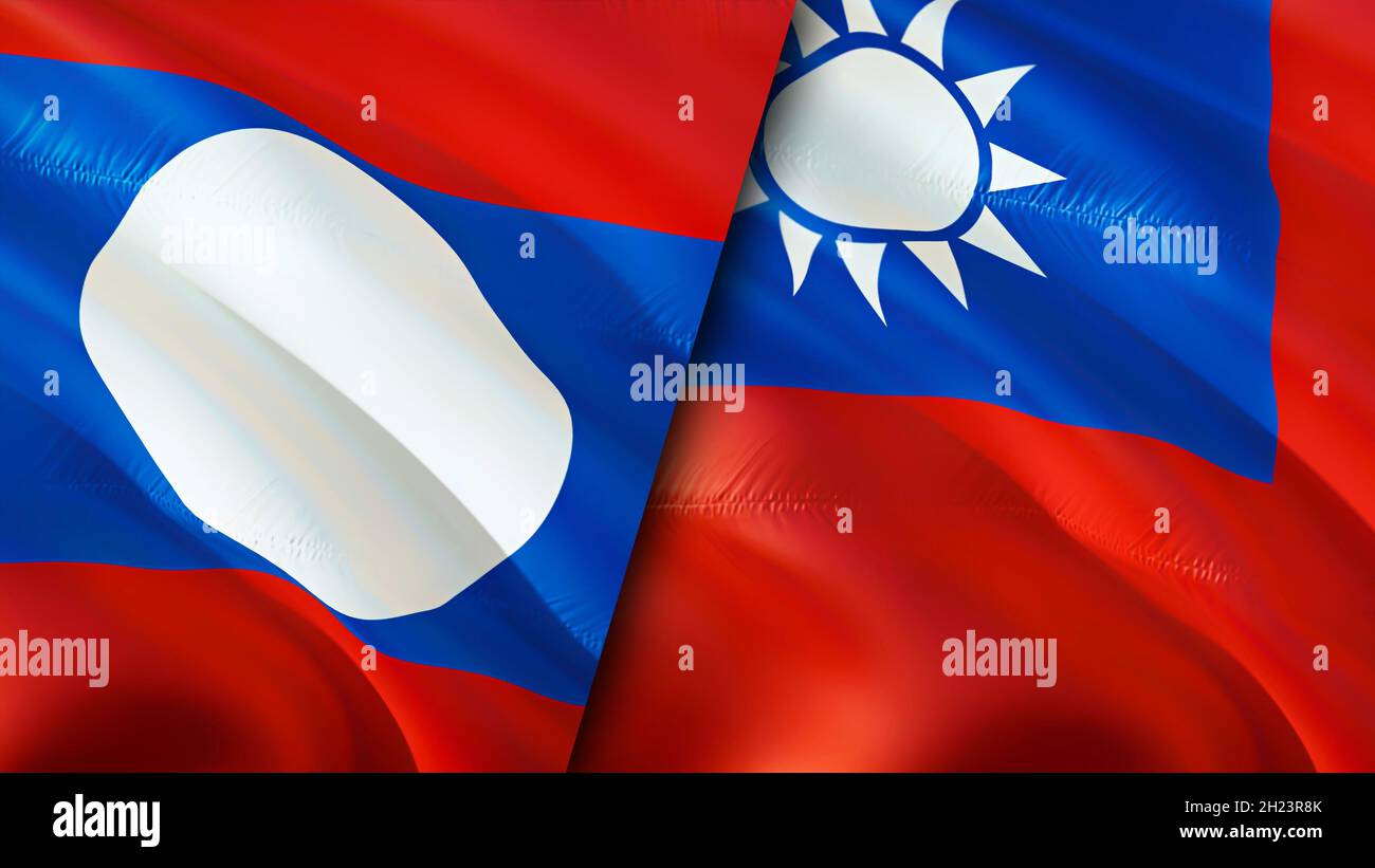 Laos and Taiwan flags. 3D Waving flag design. Laos Taiwan flag, picture ...