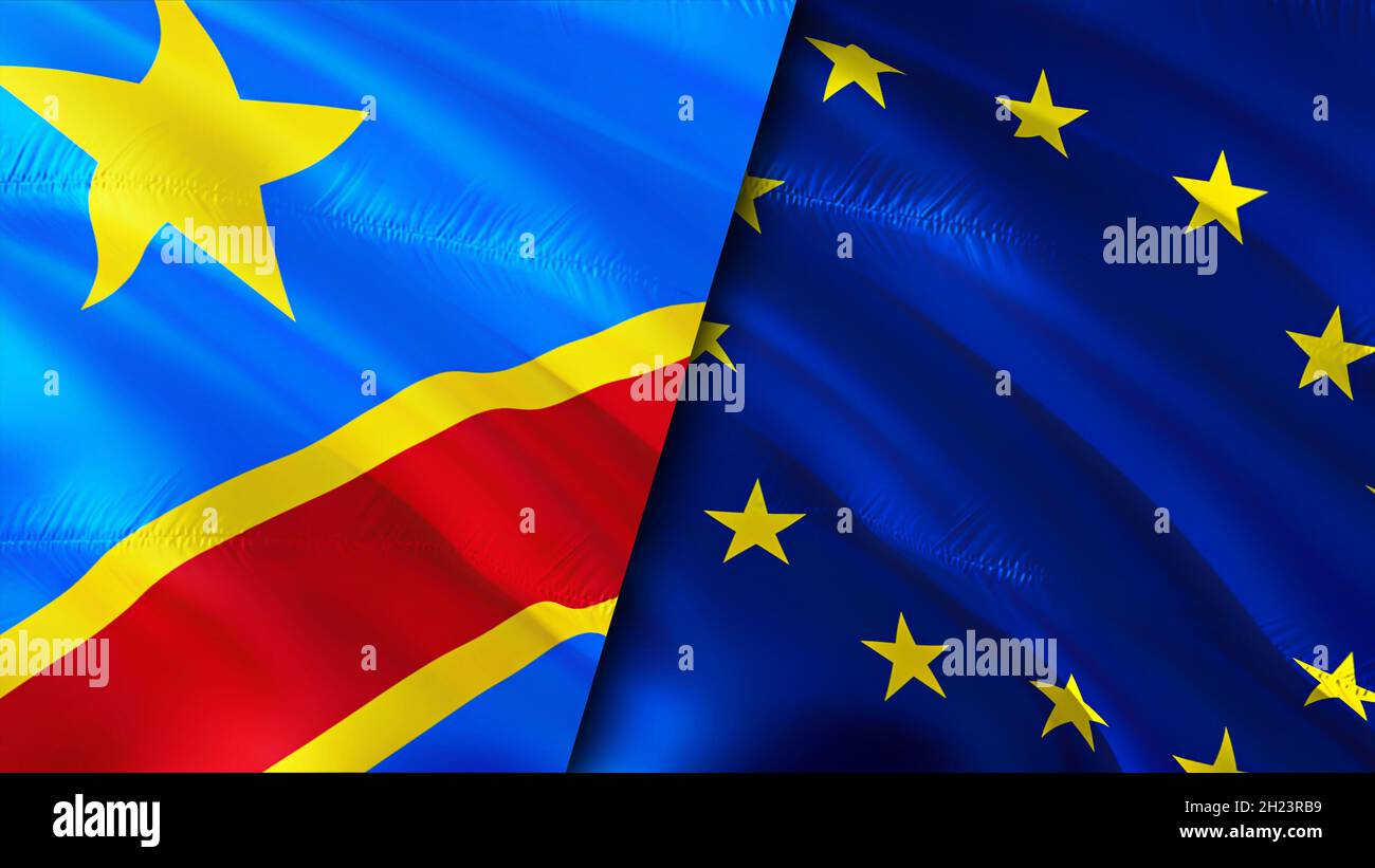 DR Congo and European Union flags. 3D Waving flag design. European ...