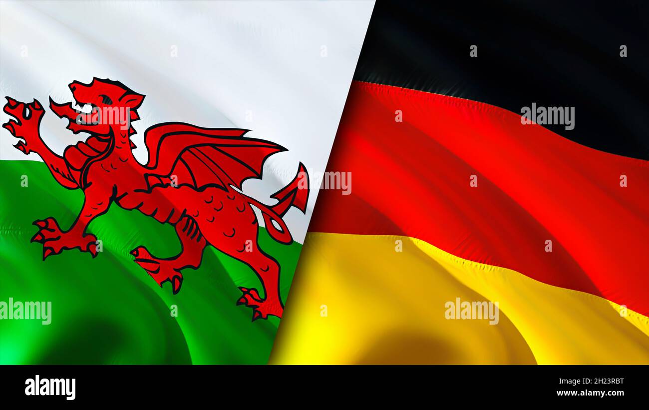 Wales and Germany flags. 3D Waving flag design. Germany Wales flag ...