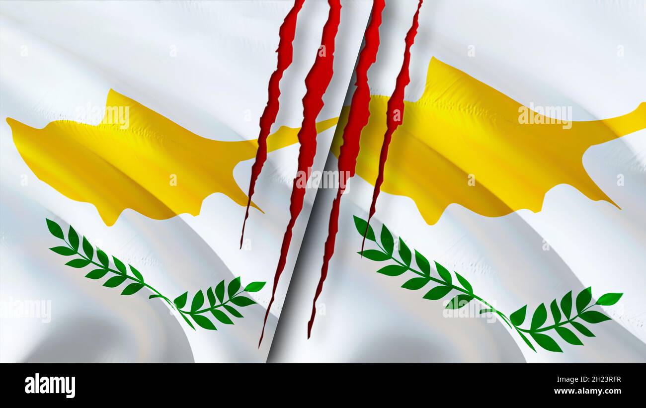 Cyprus and Cyprus flags with scar concept. Waving flag,3D rendering ...